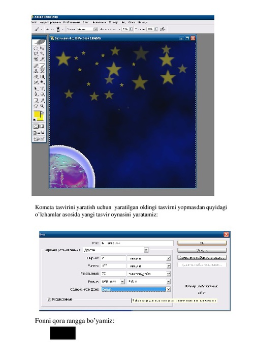 PHOTOSHOP DASTURIDA KOSMOS RASMINI CHIZISH
